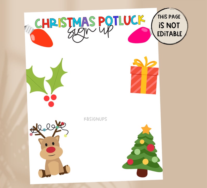 Christmas Party POTLUCK Sign-up Sheet - Christmas Preschool Class Party ...