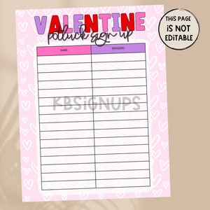 Valentines Day POTLUCK Sign-up Sheet Valentine Class Party Volunteer ...