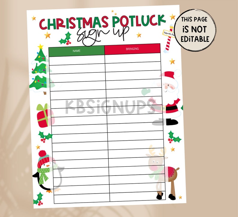 Christmas Party POTLUCK Sign-up Sheet - Christmas Party Sign up ...