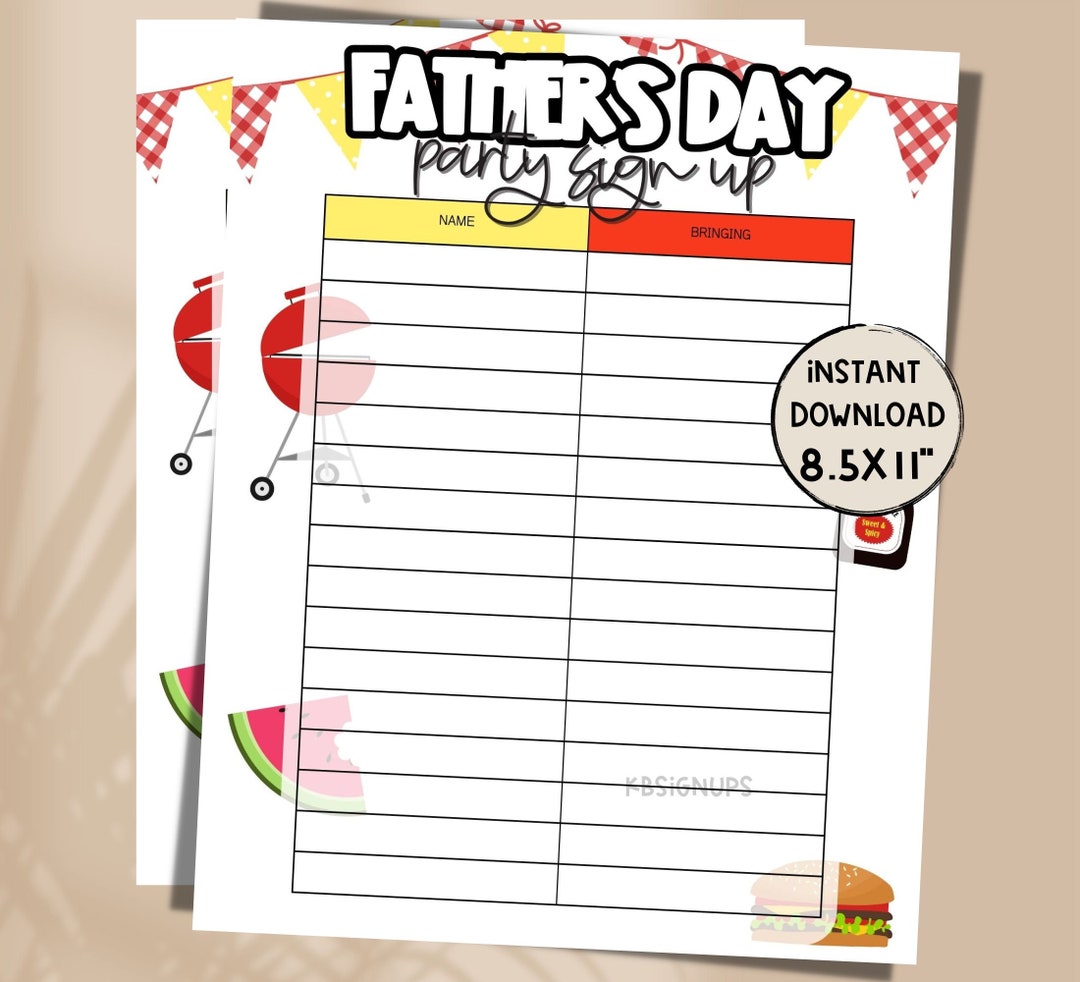Father's Day Class Party | Potluck Party Sign up Sheet | Father's Day ...