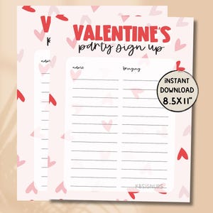 Valentines Day POTLUCK Sign-up Sheet - Kids Valentine Class Party ...