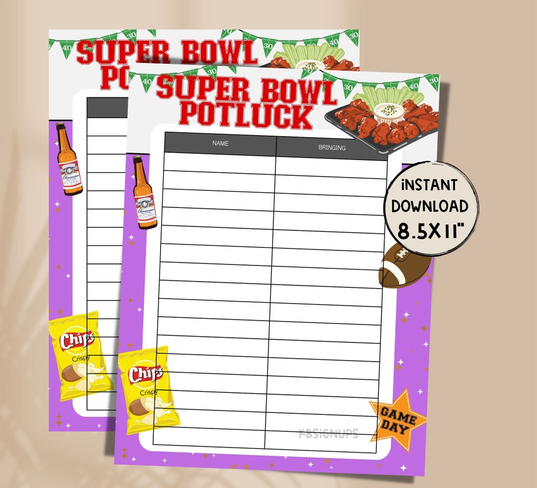 Football POTLUCK Sign-up Sheet - Football Class Party| Instant Download ...
