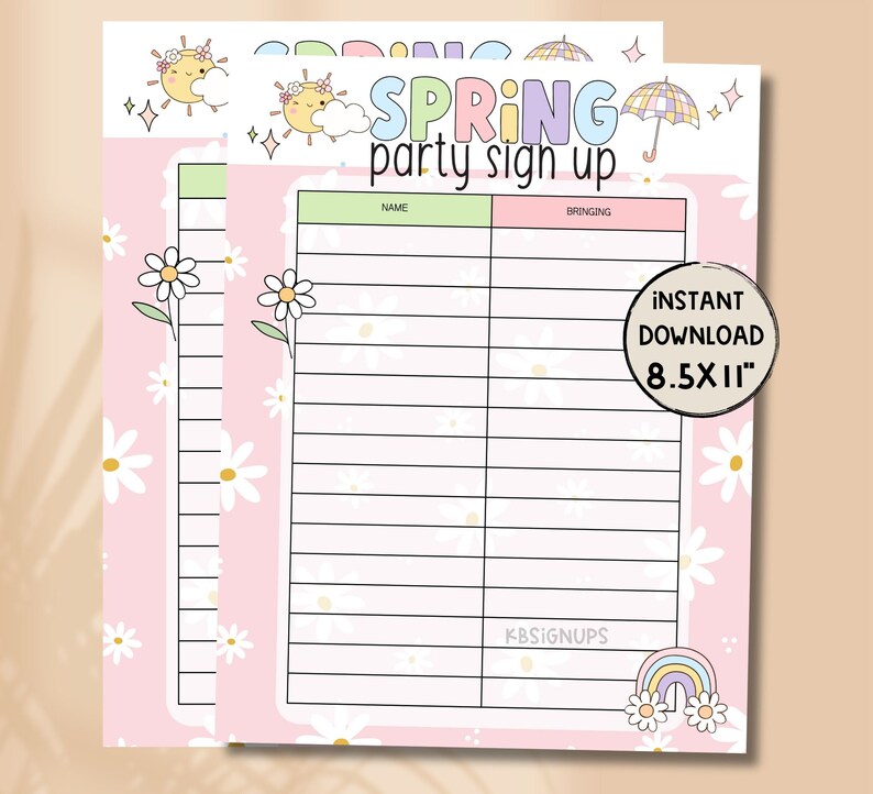 Spring Class Party Sign-up Sheet - Spring Preschool Class Party ...