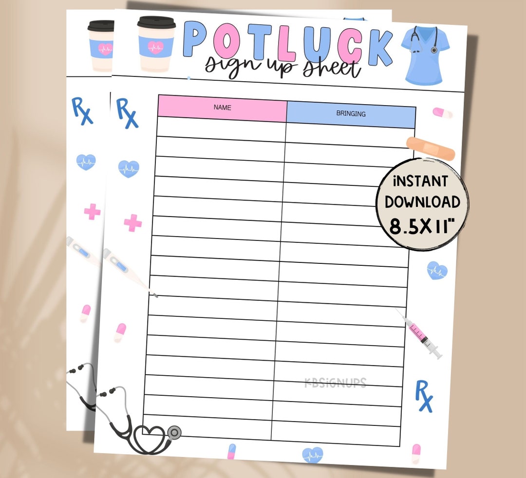 Nurse Party Sign UP | Medical Potluck Sign up | Dr. Appreciation ...