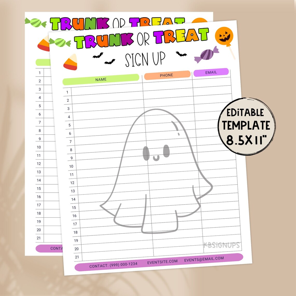 Trunk or Treat Editable Sign-up Sheet Template - Volunteer Sign up ...