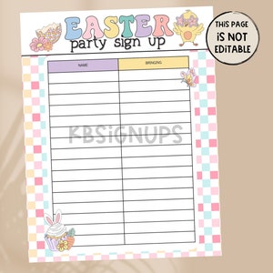 Easter PARTY POTLUCK Sign-up Sheet Easter Class Party Volunteer Sign up ...