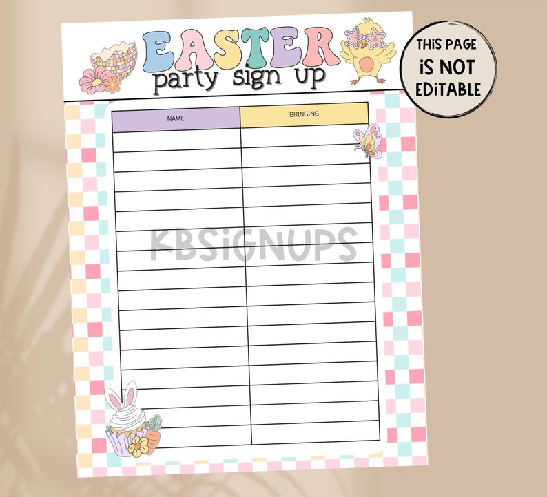 Easter PARTY POTLUCK Sign-up Sheet Easter Class Party Volunteer Sign up ...