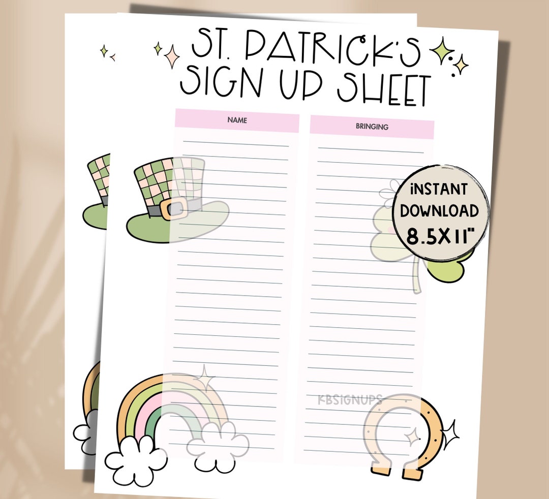St. Patricks PARTY POTLUCK Sign-up Sheet - March Class Party ...