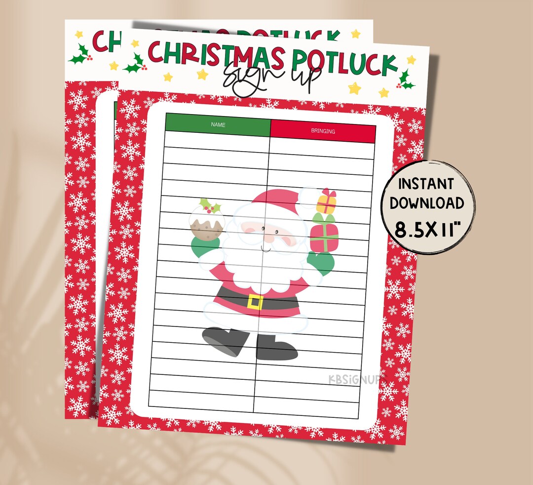 Santa Christmas Party POTLUCK Sign-up Sheet Instant Download Christmas ...