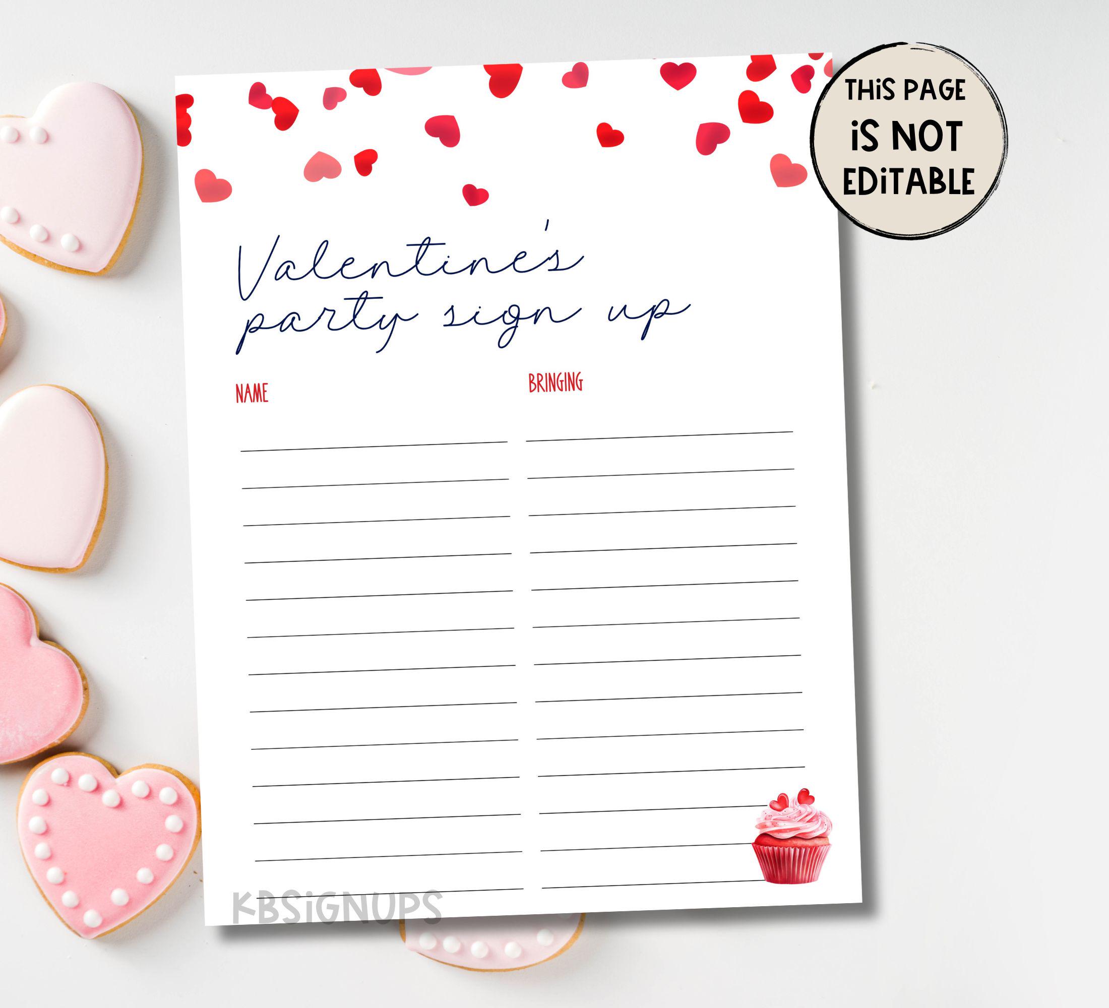 Valentines Day POTLUCK Sign-up Sheet - Kids Valentine Class Party ...