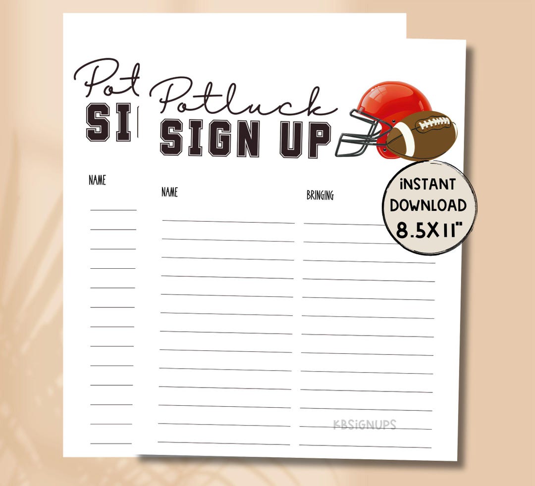 Football POTLUCK Sign-up Sheet - Class Party| Instant Download Party ...