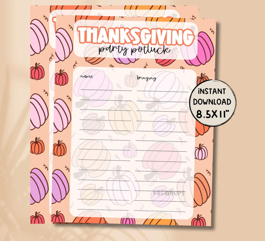 Thanksgiving Party Sign-up Sheet Template - Thanksgiving Class Party ...