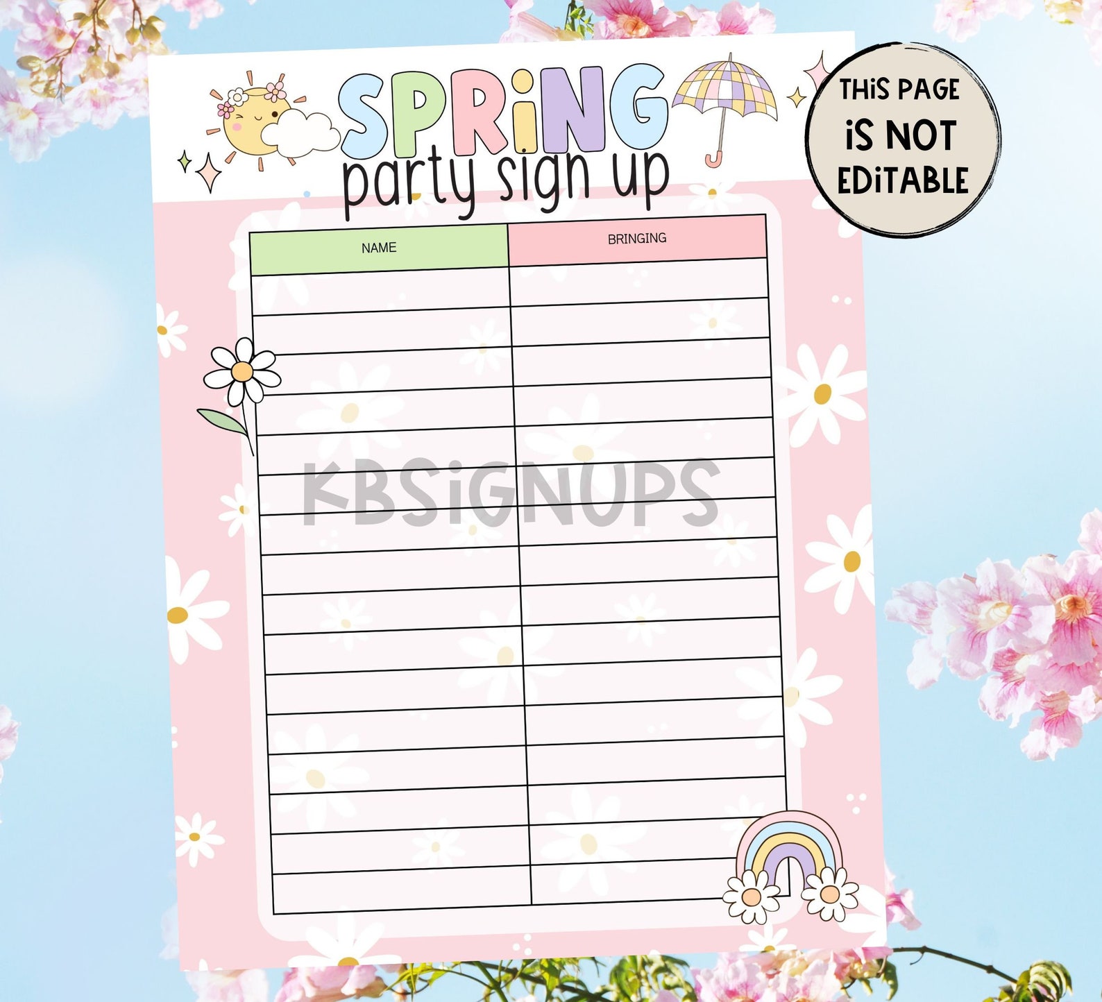 Spring Class Party Sign-up Sheet - Spring Preschool Class Party ...