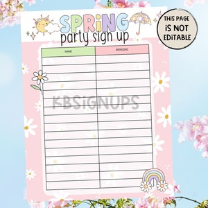 Spring Class Party Sign-up Sheet - Spring Preschool Class Party ...