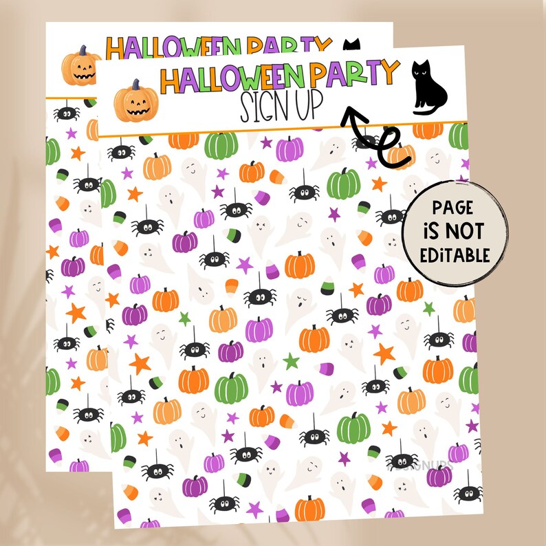 Halloween Class Party Editable Sign-up Sheet Template - Volunteer Sign ...