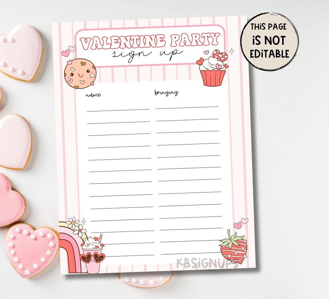 Valentines Day POTLUCK Sign-up Sheet - Kids Valentine Class Party ...