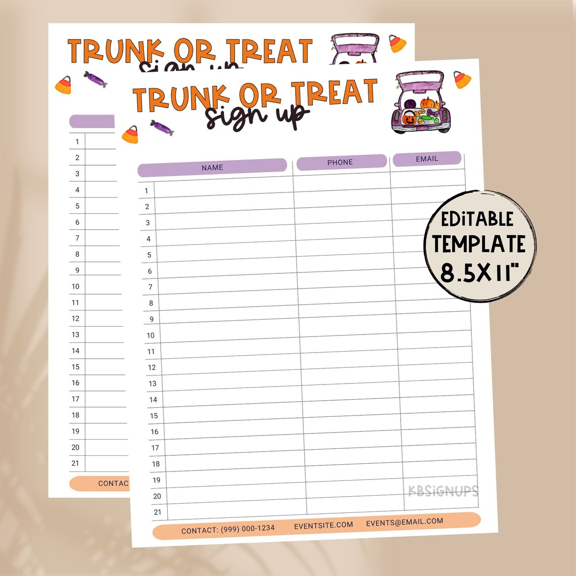 Trunk or Treat Editable Sign-up Sheet Template - Volunteer Sign up ...