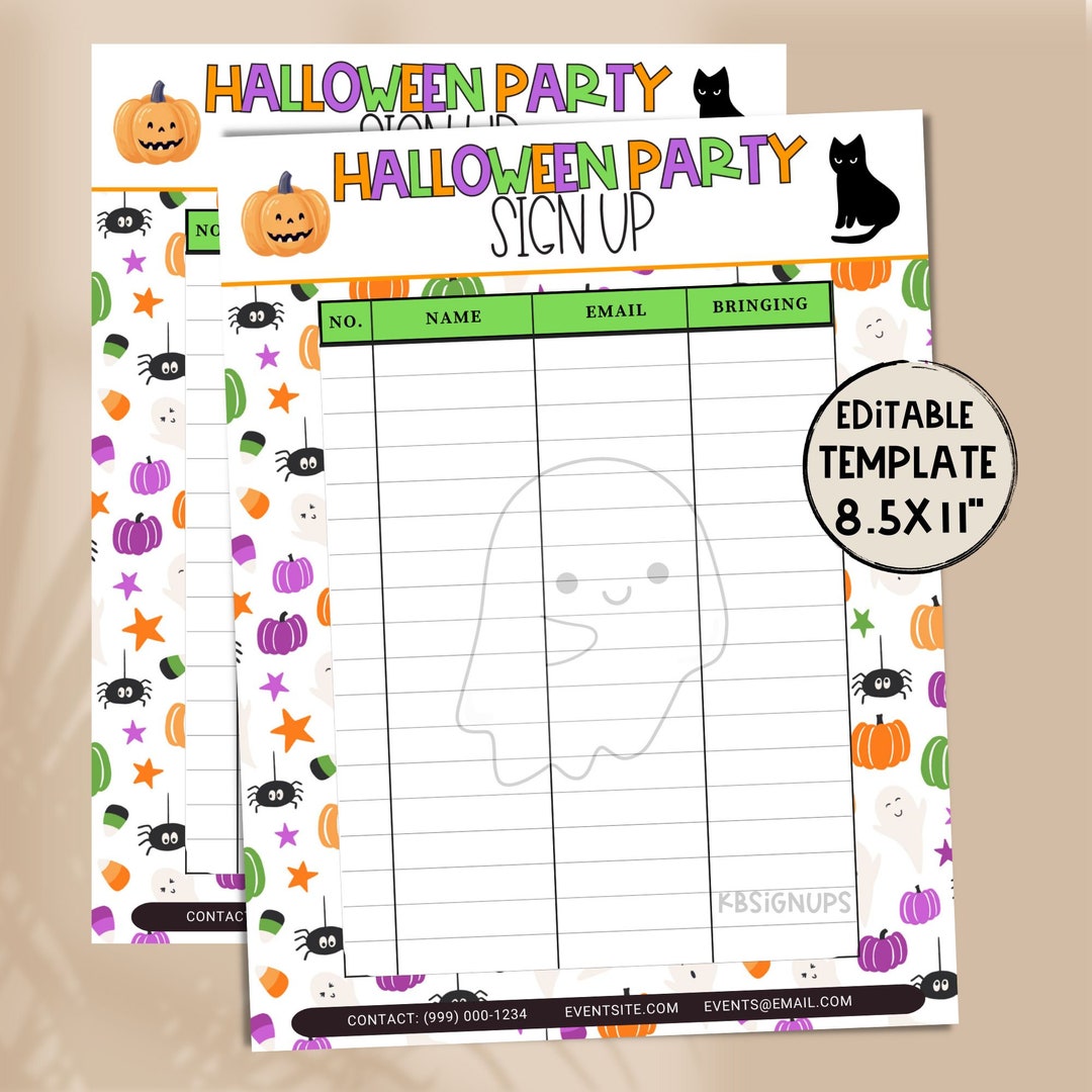 Halloween Class Party Editable Sign-up Sheet Template - Volunteer Sign ...
