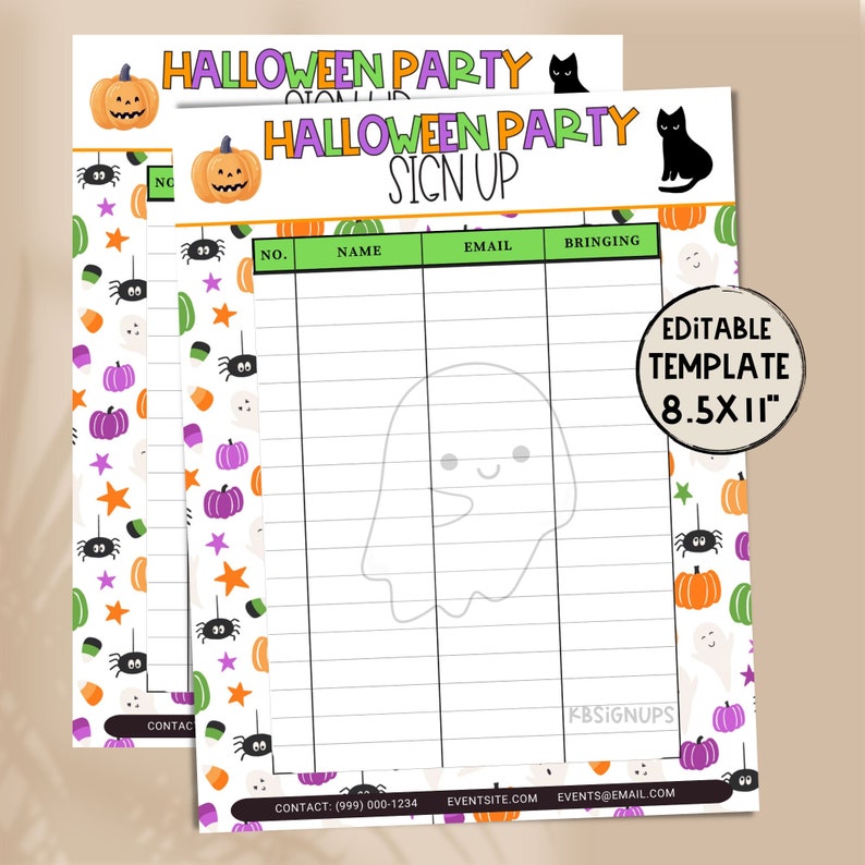 Halloween Class Party Editable Sign-up Sheet Template - Volunteer Sign ...