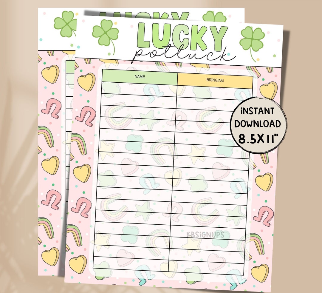 St. Patricks PARTY POTLUCK Sign-up Sheet - March Class Party ...