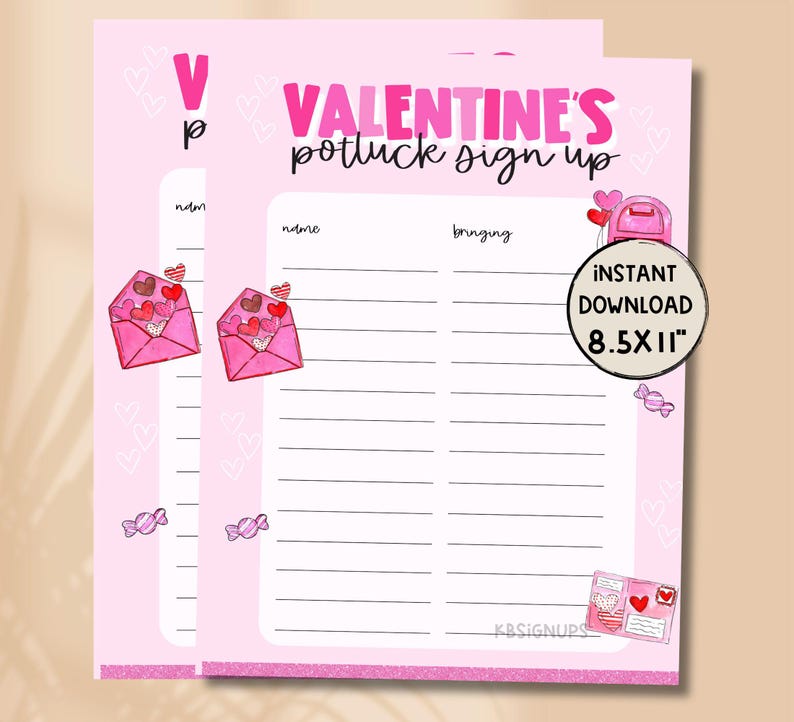 Valentines Day POTLUCK Sign-up Sheet - Kids Valentine Class Party ...