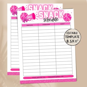 Pink Cheer Snack Sign up | Editable Cheerleader Snack Sign up | Game ...