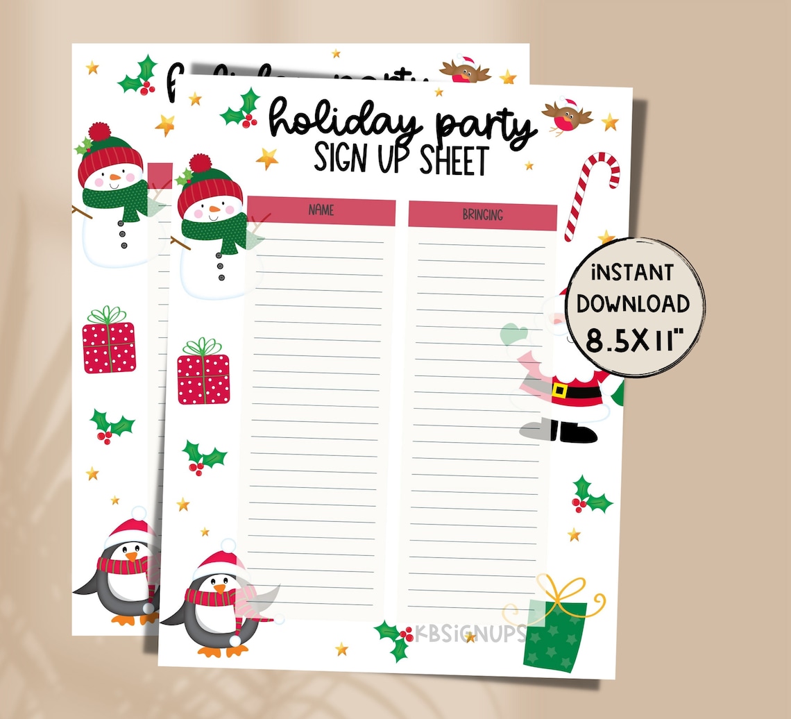 Christmas Party POTLUCK Sign-up Sheet - Christmas Preschool Class Party ...
