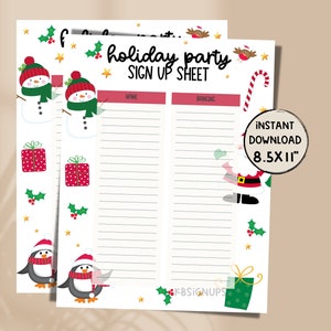 Christmas Party POTLUCK Sign-up Sheet - Christmas Preschool Class Party ...