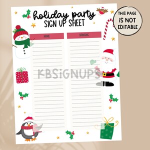 Christmas Party POTLUCK Sign-up Sheet - Christmas Preschool Class Party ...