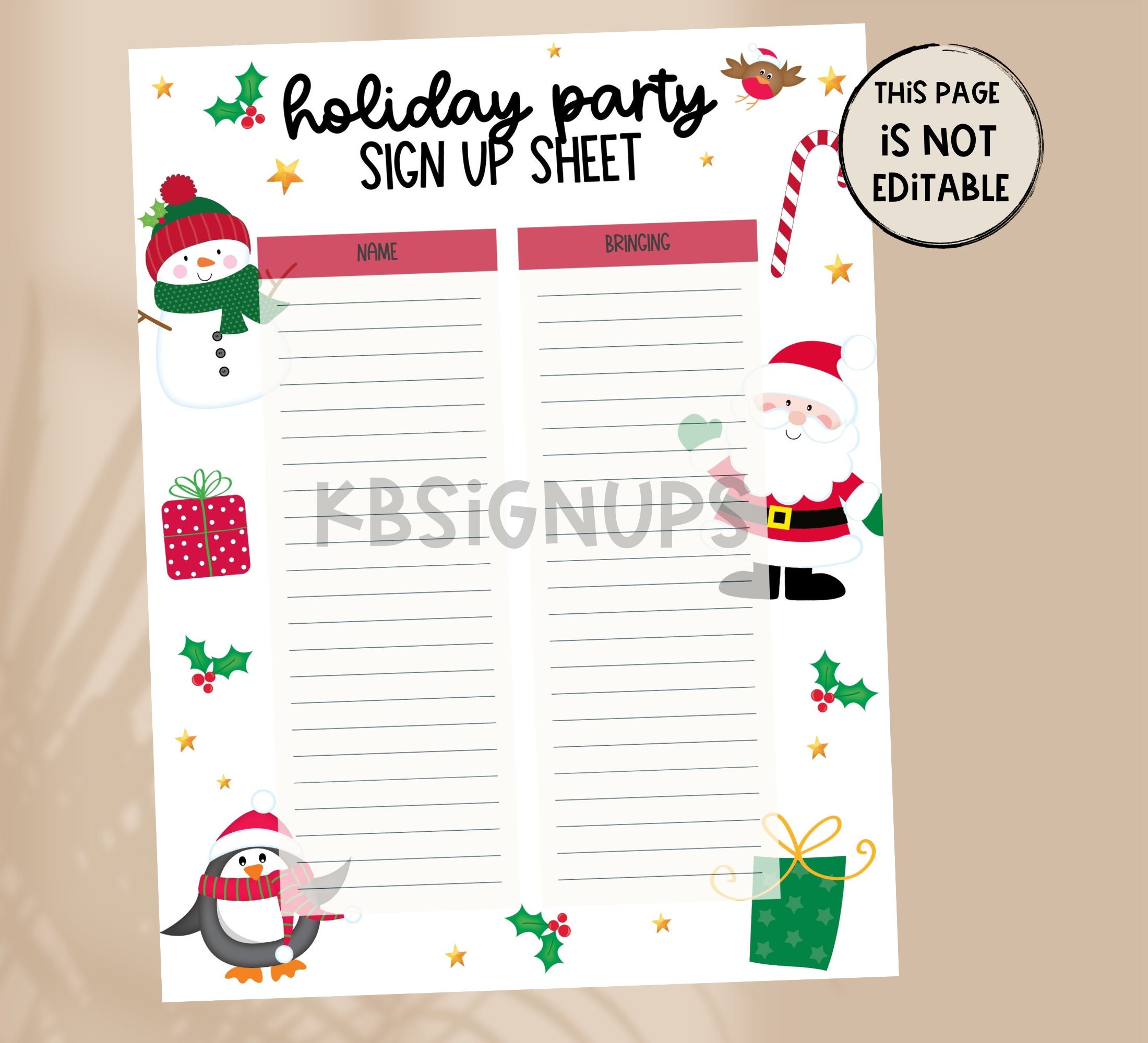 Christmas Party POTLUCK Sign-up Sheet - Christmas Preschool Class Party ...