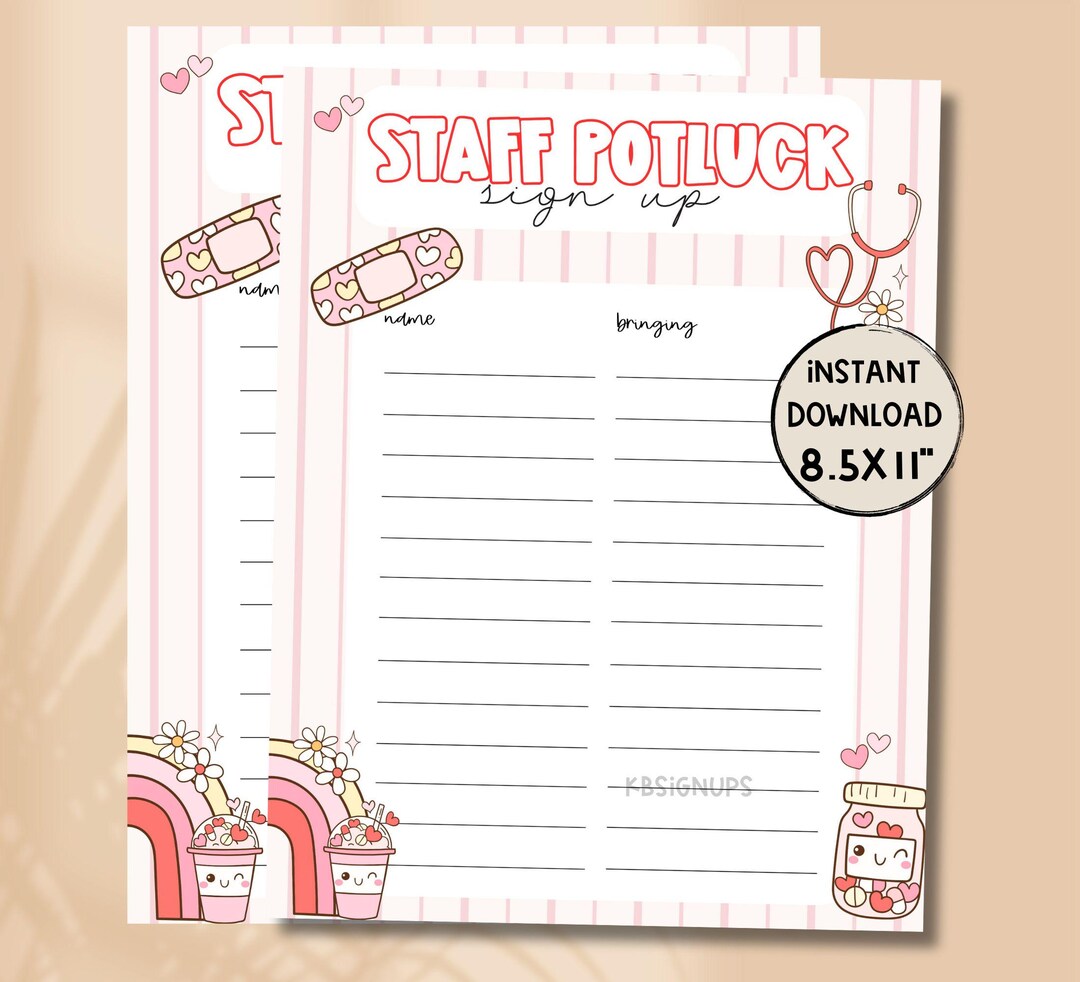 Nurse Party Sign UP | Medical Potluck Sign up | Dr. Appreciation ...