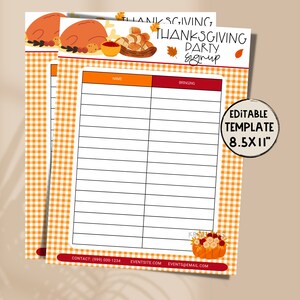 Thanksgiving Party Editable Sign-up Sheet Template - Thanksgiving Class ...