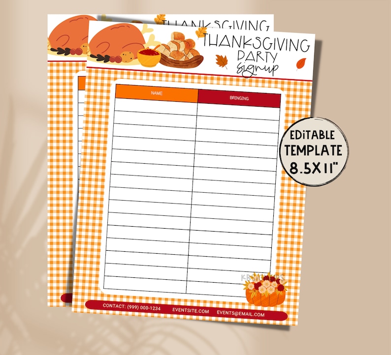 Thanksgiving Party Editable Sign-up Sheet Template - Thanksgiving Class ...