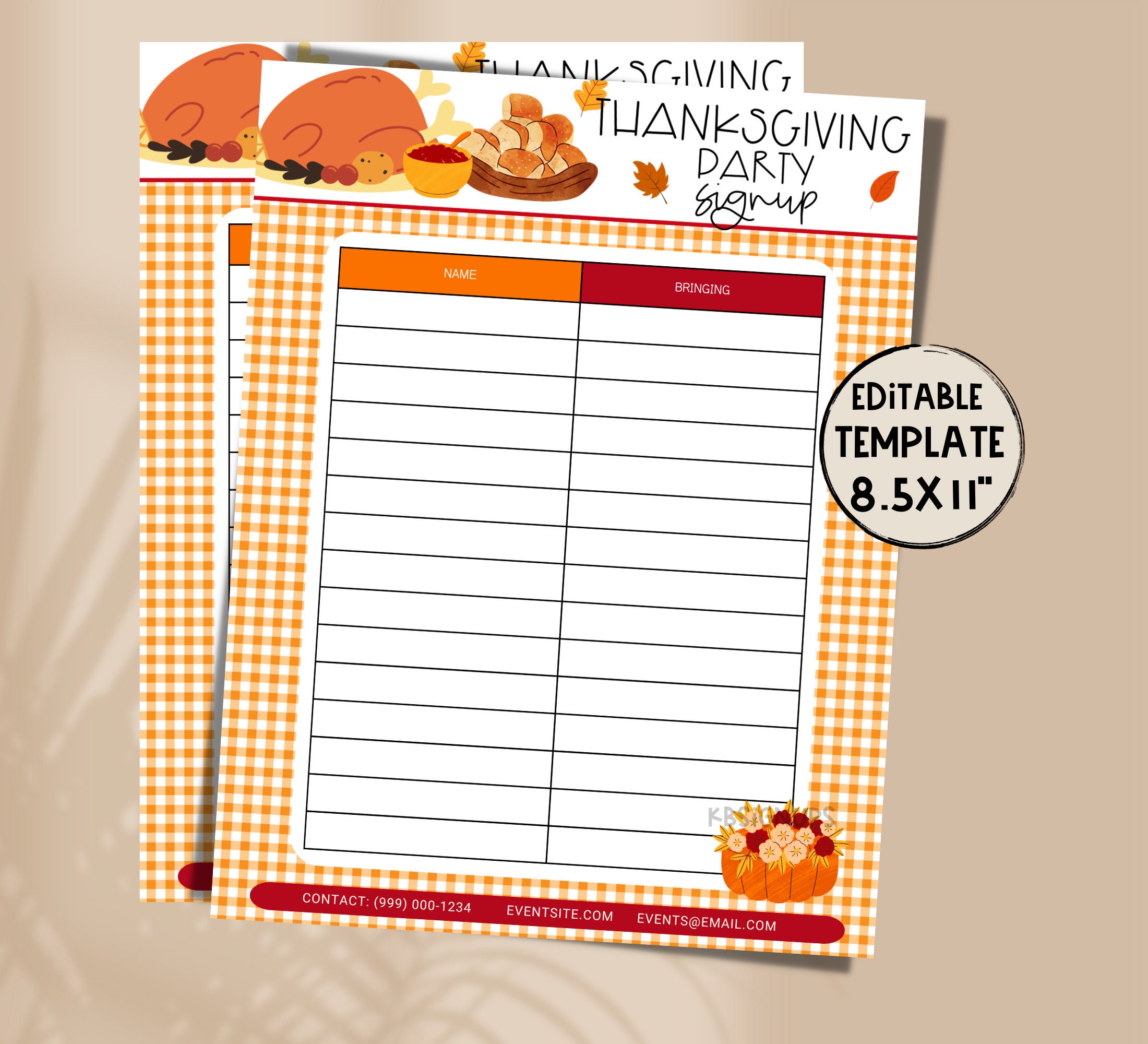 Thanksgiving Party Editable Sign-up Sheet Template - Thanksgiving Class ...
