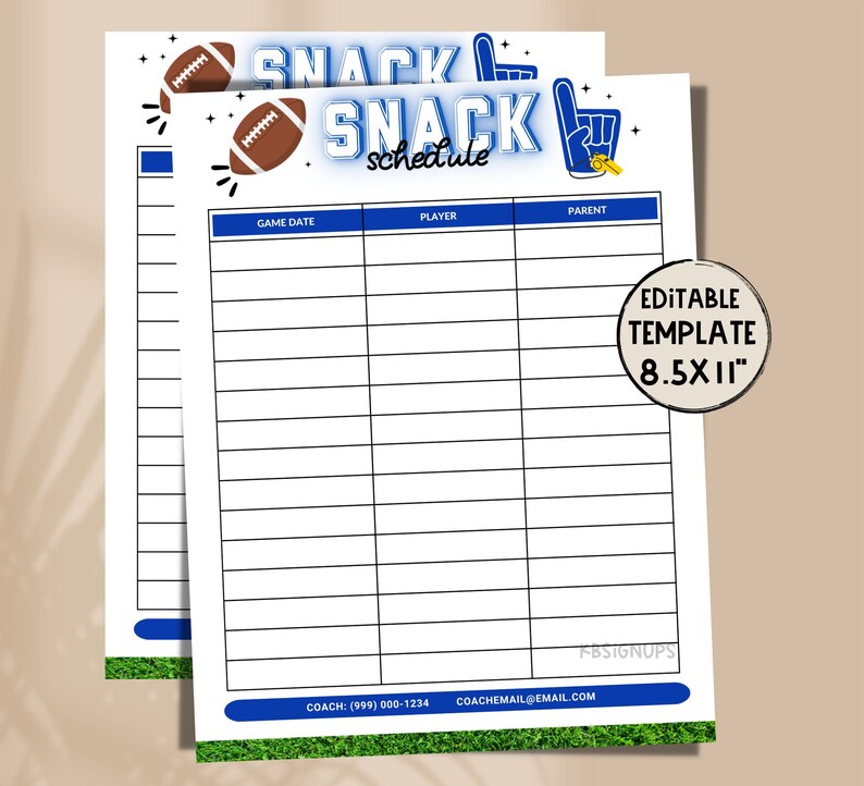 Football Snack Sign up | Snack Mom | Sports Team Snack Sign Up - Etsy