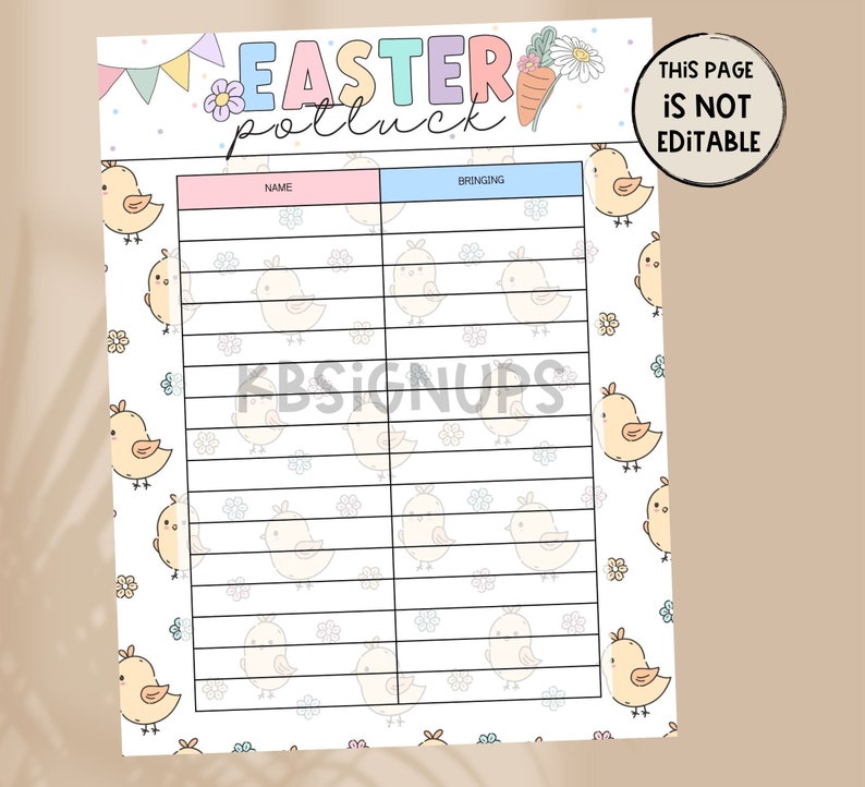Easter PARTY POTLUCK Sign-up Sheet - Easter Class Party | Volunteer ...