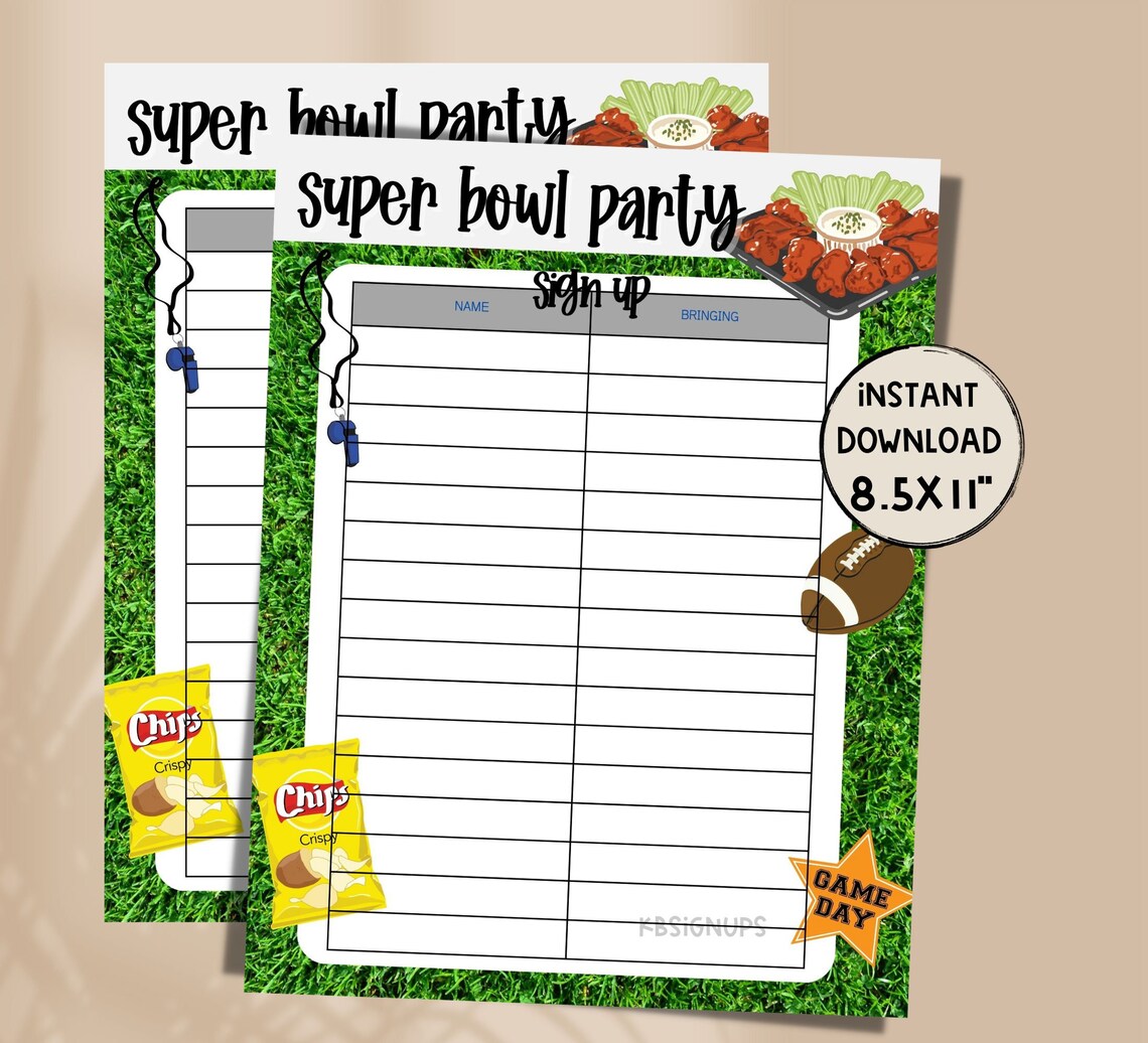 Football POTLUCK Sign-up Sheet - Class Party| Instant Download Party ...
