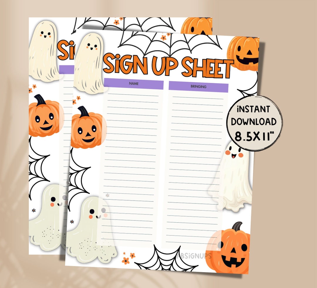 Halloween Party POTLUCK Sign-up Sheet - Harvest Party | Volunteer Sign ...