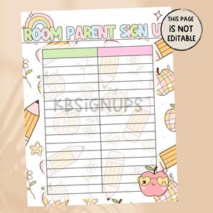 Room Parent Sign-up Sheet Teacher Helper Sign up Instant Download ...