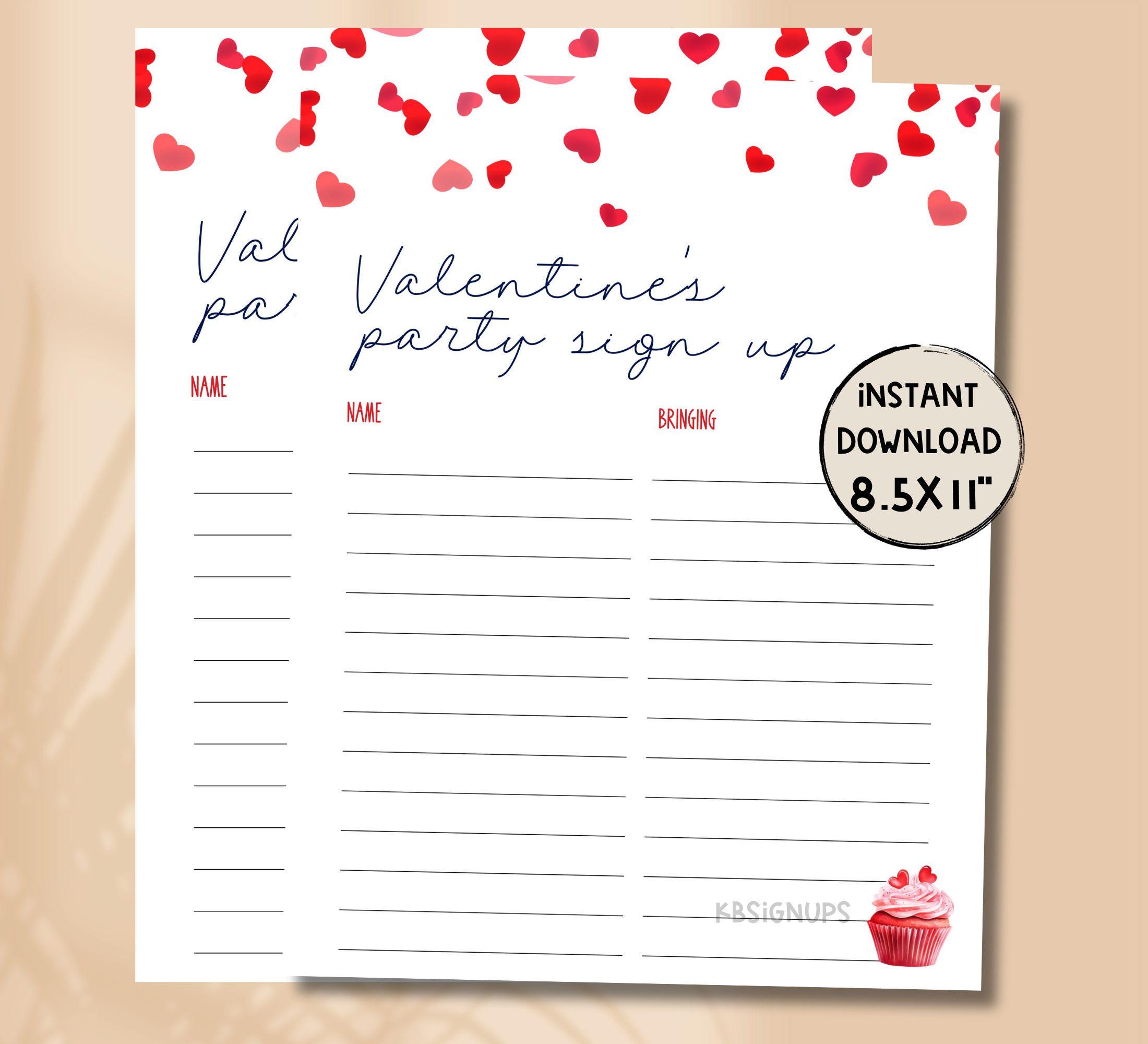 Valentines Day POTLUCK Sign-up Sheet - Kids Valentine Class Party ...