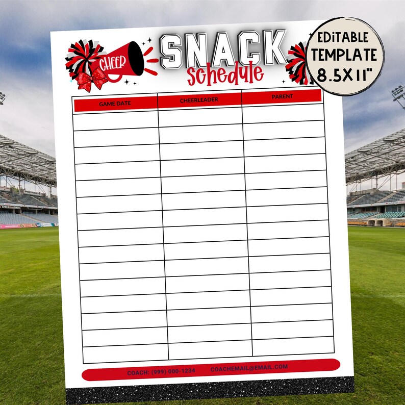 Cheer Snack Sign up | Black and Red Editable Cheerleader Snack Sign up ...