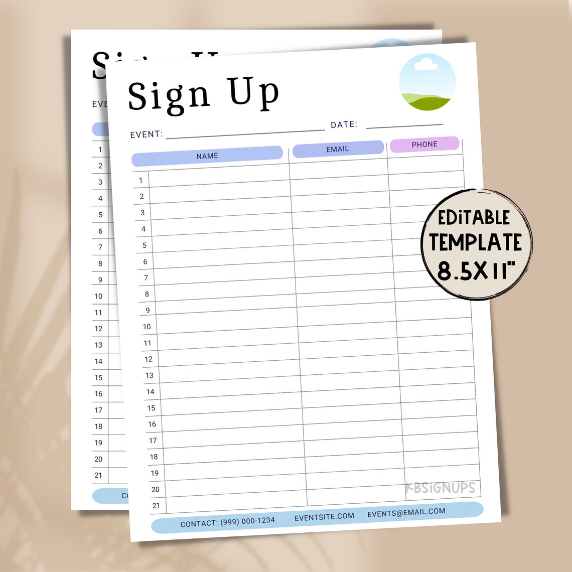 Editable Sign-up Sheet Template - Printable Sign Up. Volunteer Sign up ...