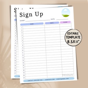 Editable Sign-up Sheet Template - Printable Sign Up. Volunteer Sign up ...