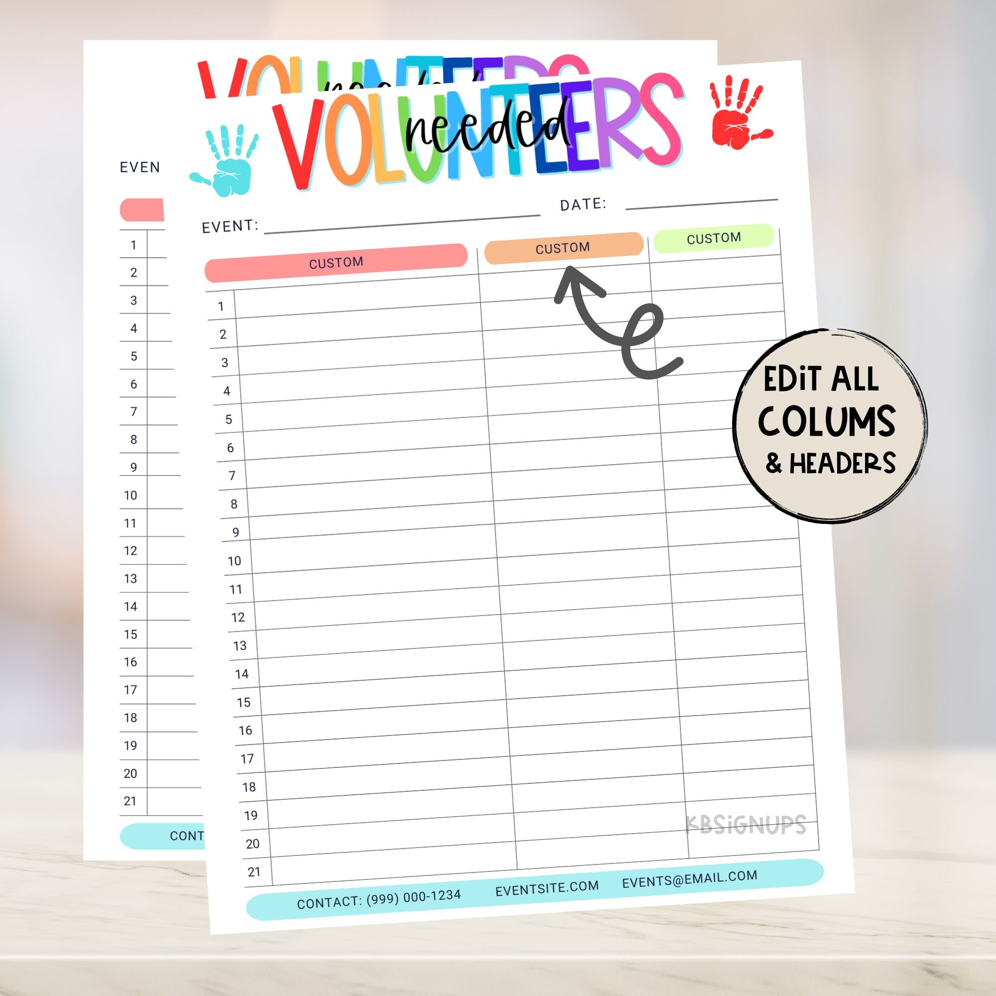 Volunteer Editable Sign-up Sheet Template - Printable Sign Up ...