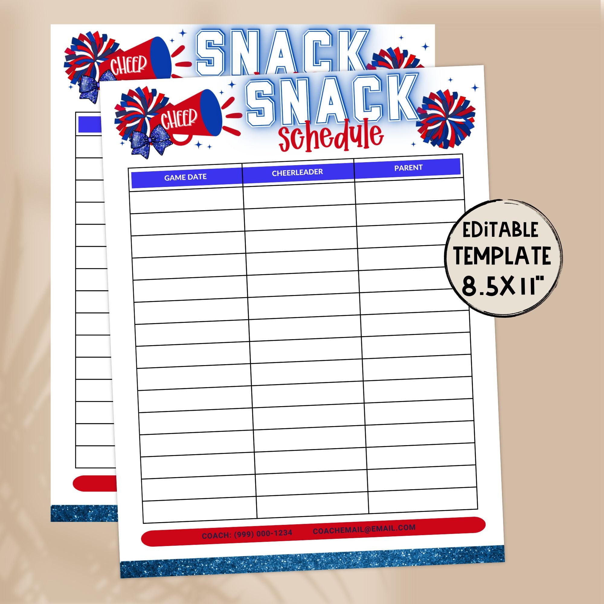 Cheer Snack Sign up Editable Cheerleader Snack Sign up Game Day Snack ...