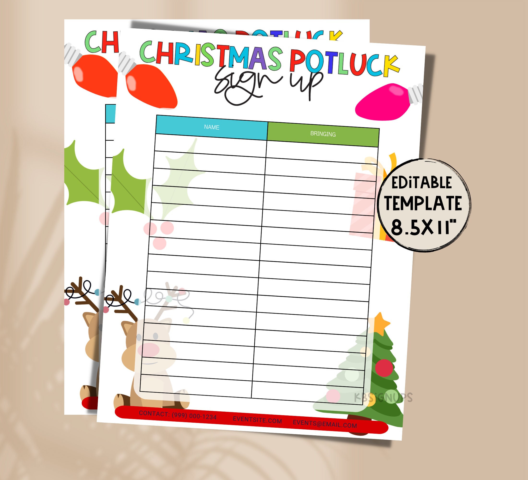 Christmas Party POTLUCK Sign-up Sheet - Christmas Preschool Class Party ...