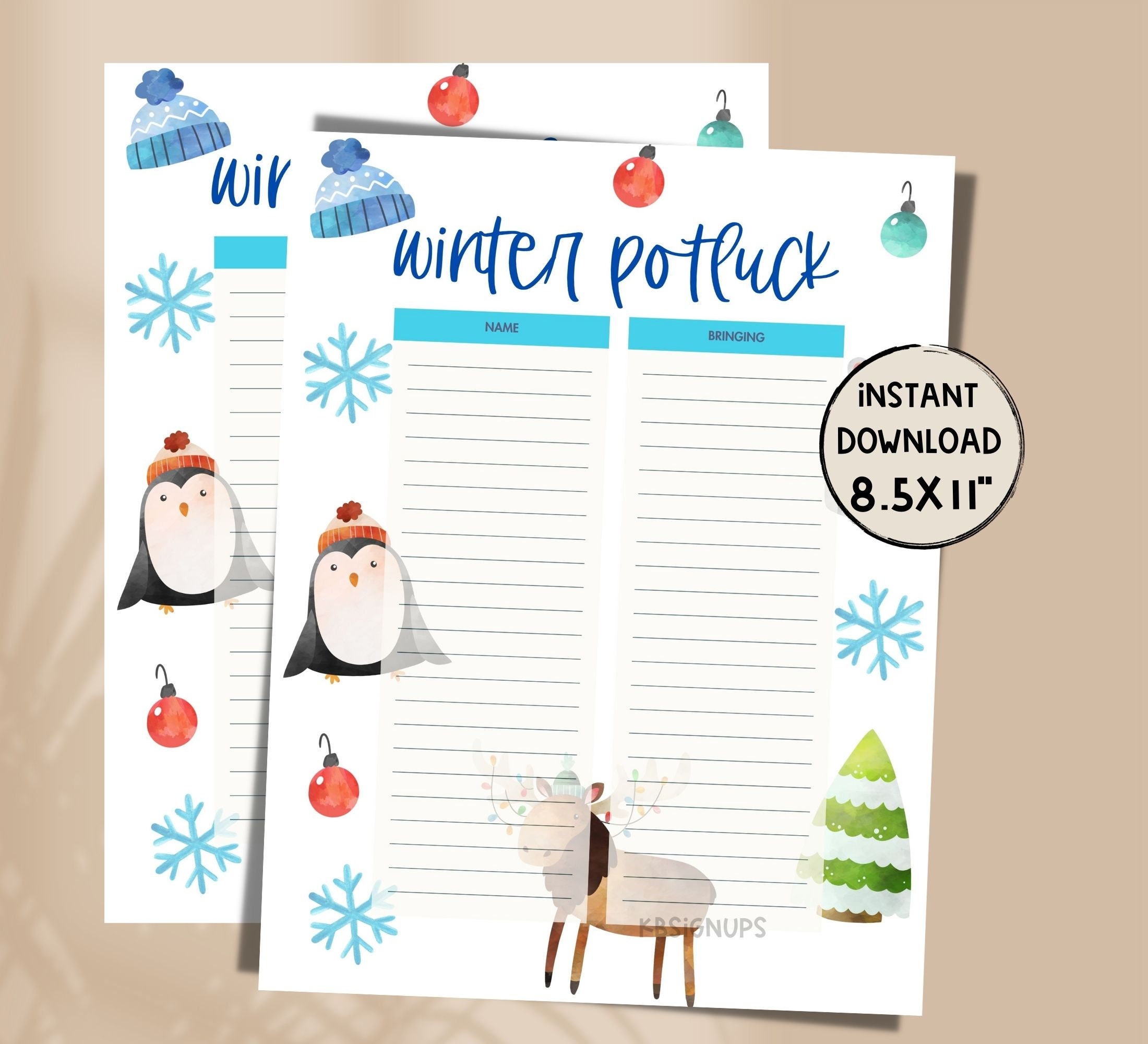 Winter Party POTLUCK Sign-up Sheet Christmas Preschool Class Party ...