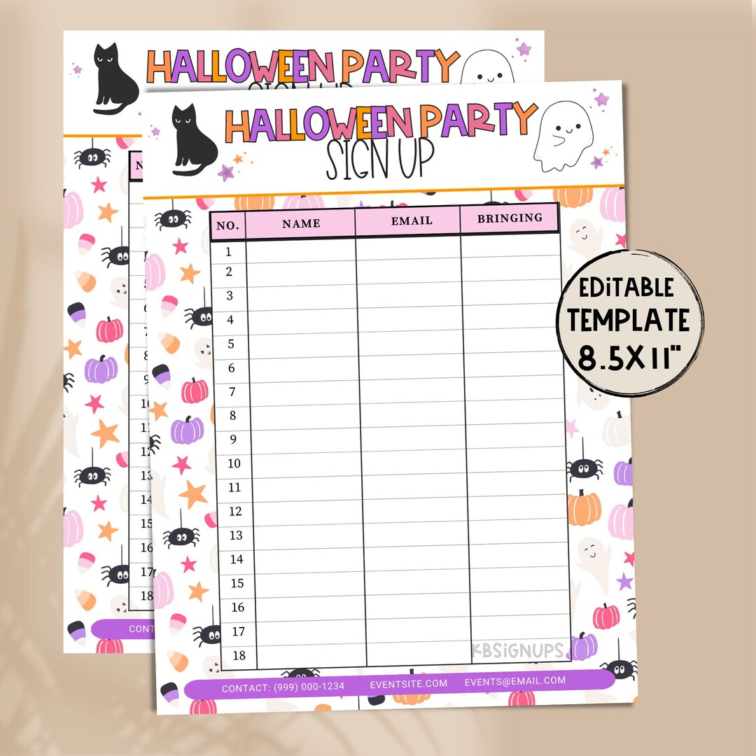 Cute Ghost Halloween Party Editable Sign-up Sheet Template - Volunteer ...