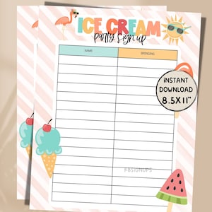 Ice Cream Social Sign up Sheet - Etsy