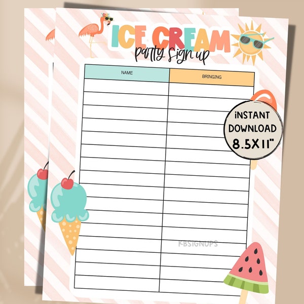 Ice Cream Social Sign up Sheet - Etsy
